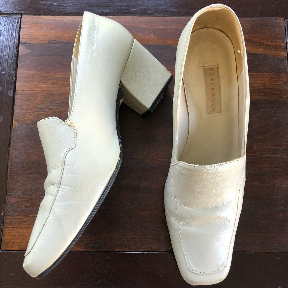 Vintage Monterrey Cream Block Heel Leather Loafers Eu… - Gem